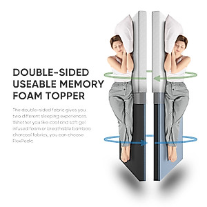 FlexPedic Flex Fresh Slow Rebound 2 Inch Cooling Gel and Charcoal Infused Memory Foam Mattress Topper with Removable Cover, Twin Size