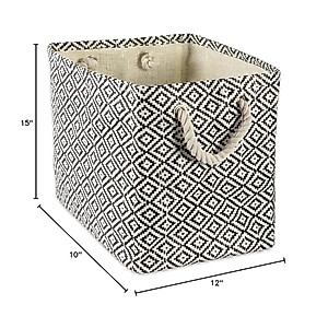 DII Woven Paper Storage Bin, Geo Diamond, Black, Medium Rectangle