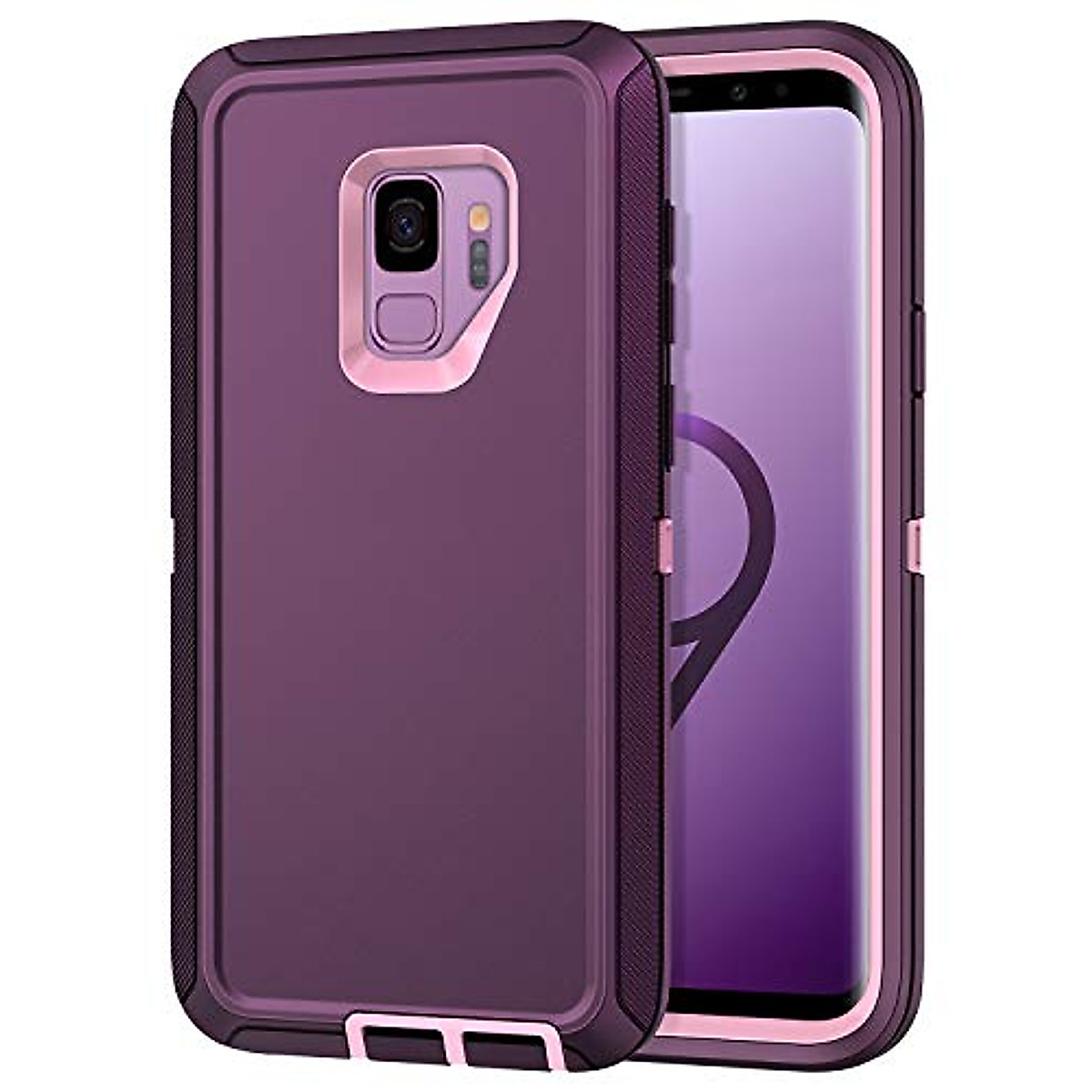 I-HONVA for Galaxy S9 Case Shockproof Dust/Drop Proof 3-Layer Full Body Protection [Without Screen Protector] Rugged Heavy Duty Durable Cover Case for Samsung Galaxy S9, Purple/Pink
