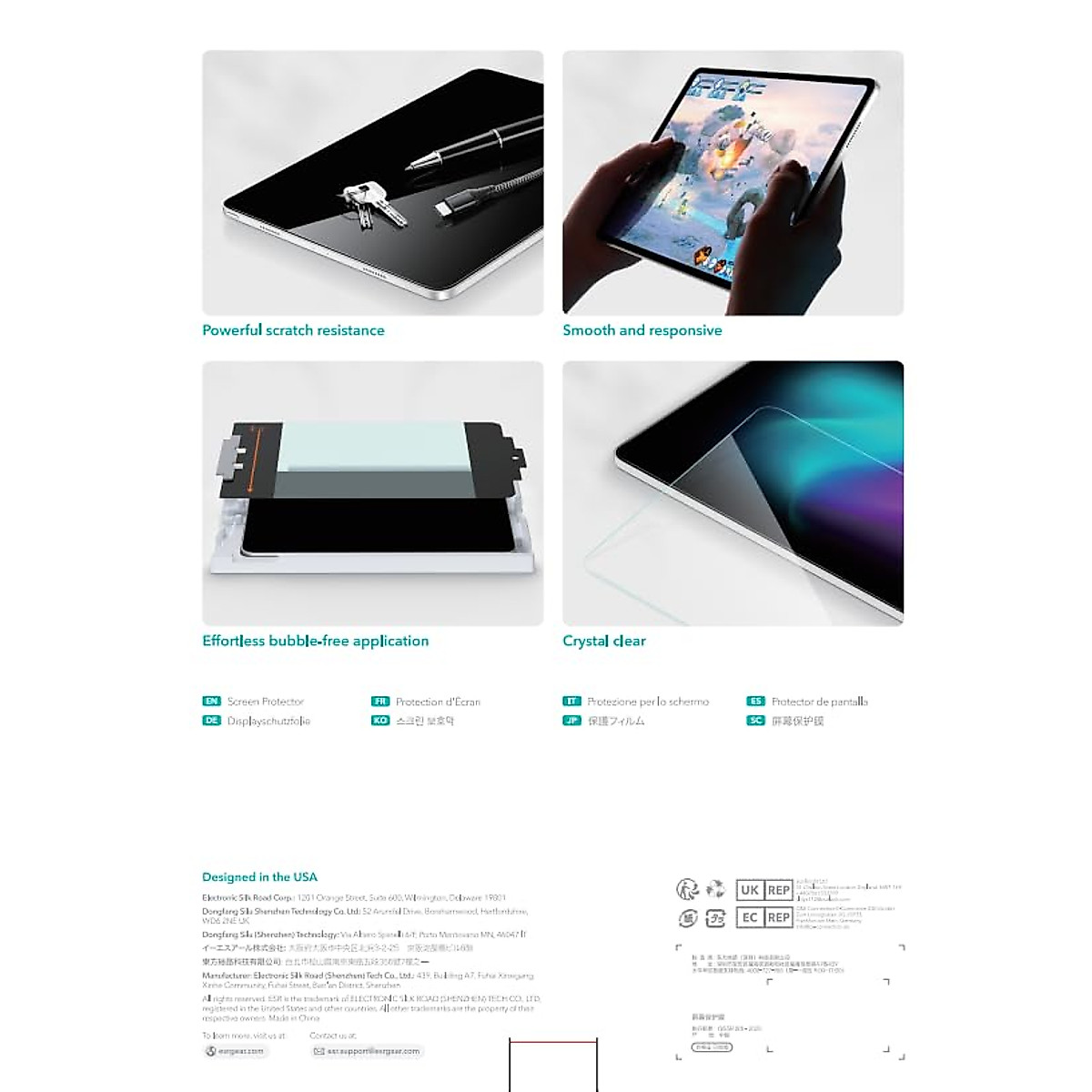 ESR 2 Pack Screen Protector for iPad Air 5th/4th Generation(2022/2020), iPad Pro 11 Inch (2022/2021/2020/2018) Screen Protector, Tempered Glass Film with Easy Application Tray, Anti-Scratch, HD