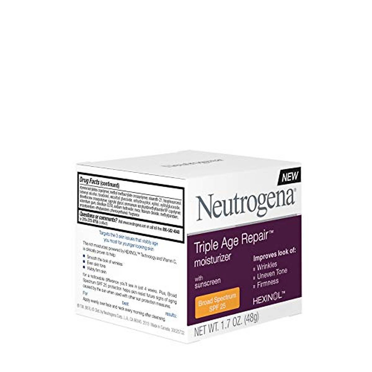 Neutrogena Triple Age Repair Anti-Aging Daily Facial Moisturizer with SPF 25 Sunscreen & Vitamin C, Firming Face & Neck Cream for Dark Spots with Glycerin & Shea Butter, 1.7 Ounce