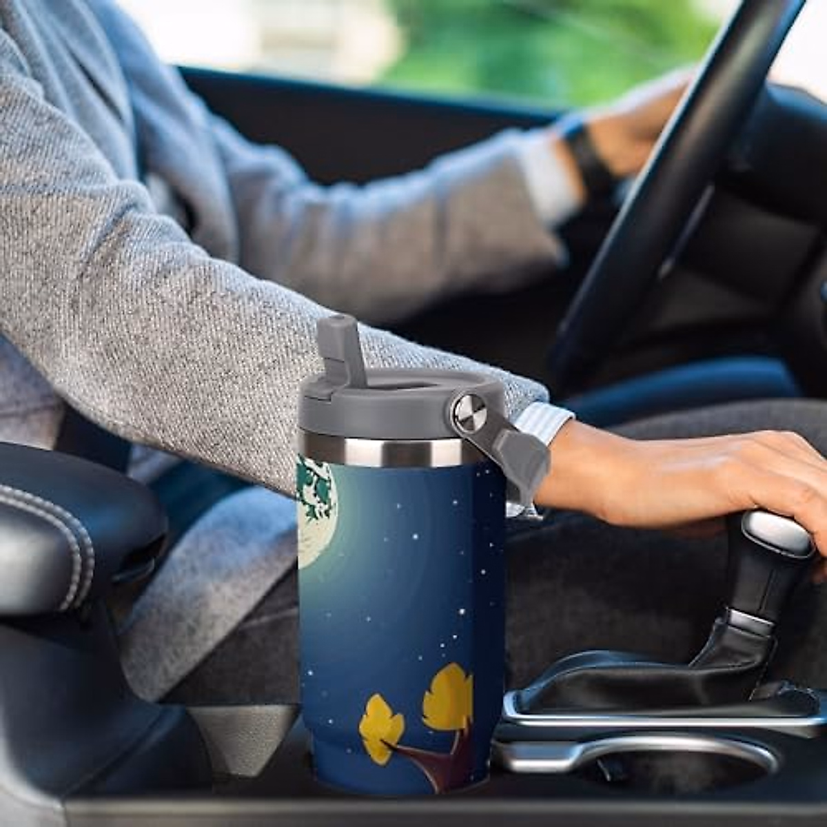 SYJTGDE Large Capacity Car Cup Owl And Yellow Moon Fashionable Upgrade Car Cup Advanced And Beautiful Travel Cup
