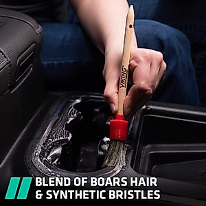 VIKING 3pk Multi-Purpose Car Detailing Brushes, 3 Head Sizes with Natural Boars Hair and Synthetic Fibers for Exterior and Interior Detailing, Red