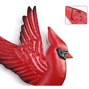 FANWNKI Red Metal Birds Cardinal Set of 3 Wall Art Decor Sculptures Hanging for Christmas Outdoor Indoor Home Garden Porch Fence