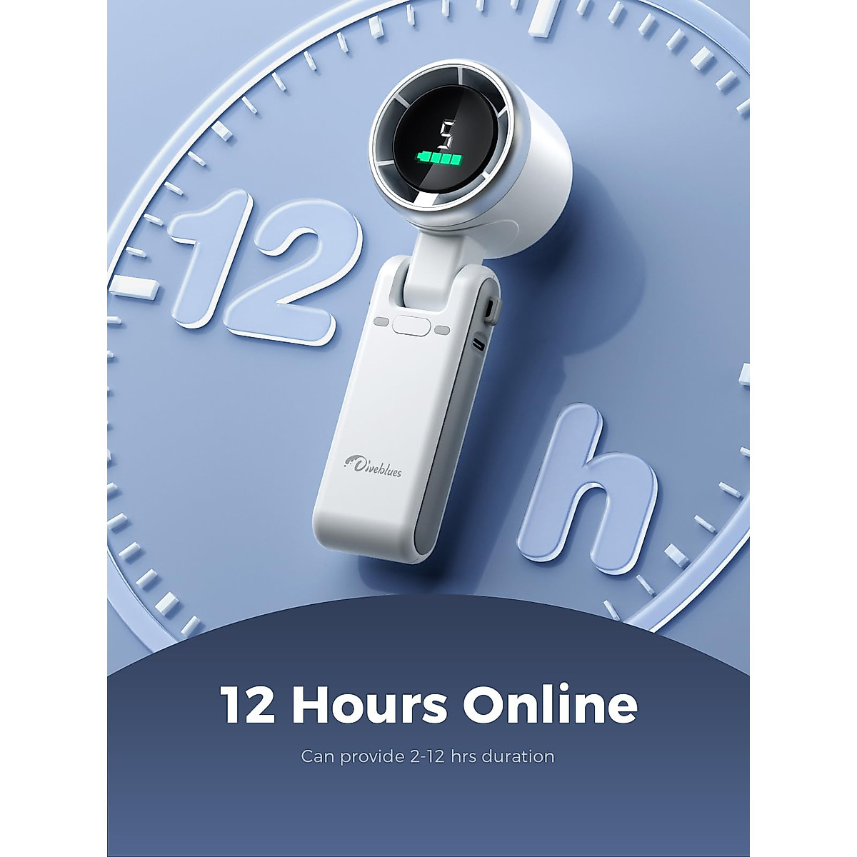 Diveblues Portable Handheld Turbo Fan, 5 Gear Wind, Battery Operated, Up to 12 Working Hours, 3 IN 1 Hand Fan with Air Turbo Tech Cooling Fan for Outdoor Activities, Travel, Working