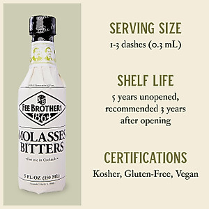 Fee Brothers Molasses Cocktail Bitters - Aromatic Cocktail Mixer & Concentrated Flavoring, Gluten Free, Vegan-Friendly, 5 fl oz