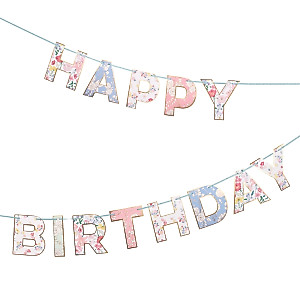 Meri Meri English Garden Happy Birthday Banner (Pack of 1), 6' Birthday Party Garland Including Excess Cord, Meri Meri Party Garland