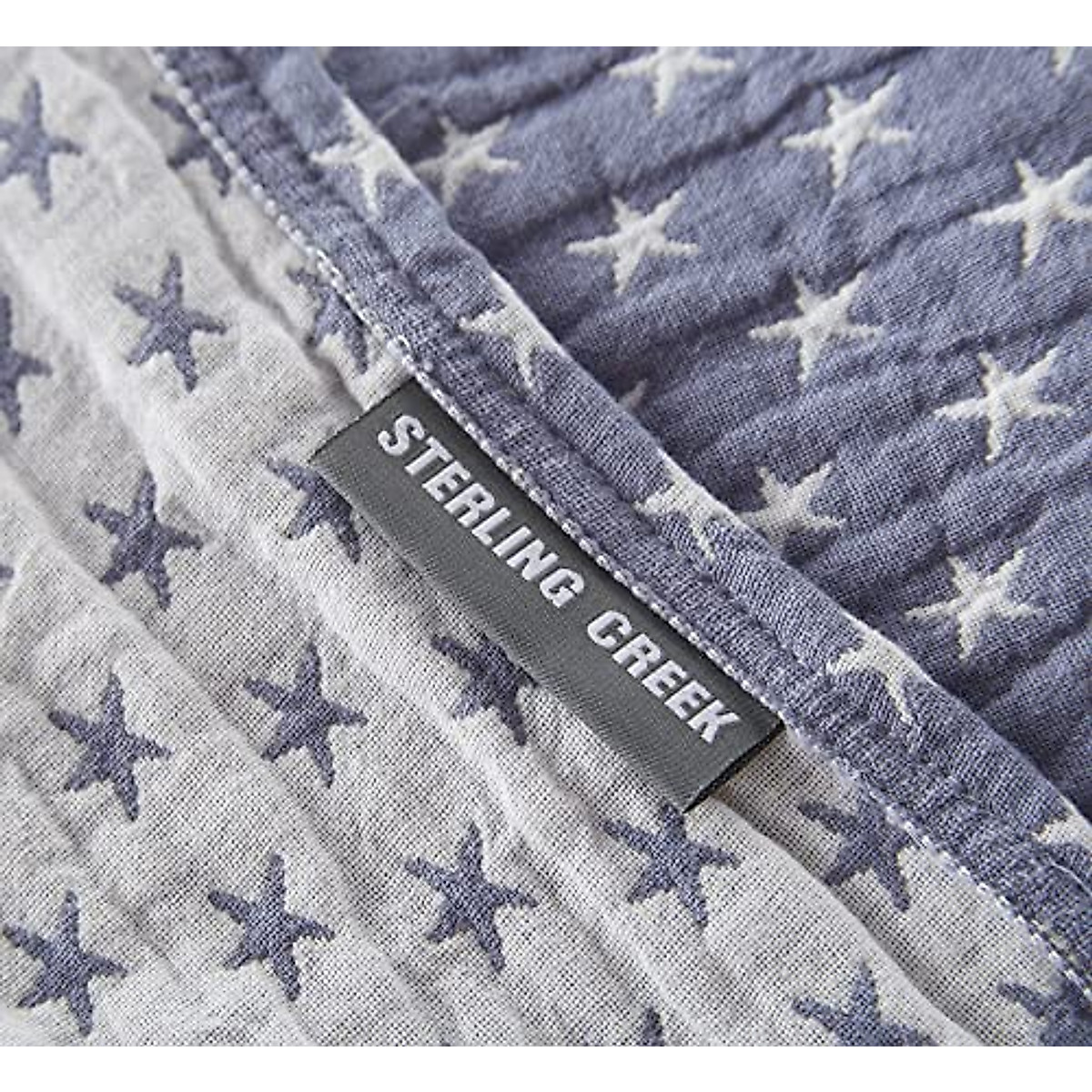 Sterling Creek Dawson Star Muslin Throw Blanket Three Layers Lightweight Breathable Cotton Gauzy Blanket for Adults, All Season (Throw, Blue)