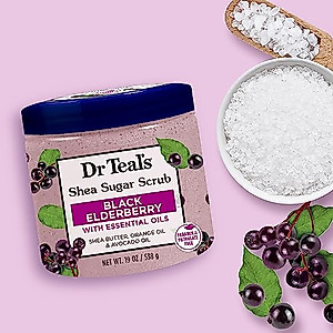 Dr Teal's Shea Sugar Body Scrub, Black Elderberry with Essential Oils, 19 oz (Pack of 3) (Packaging May Vary)