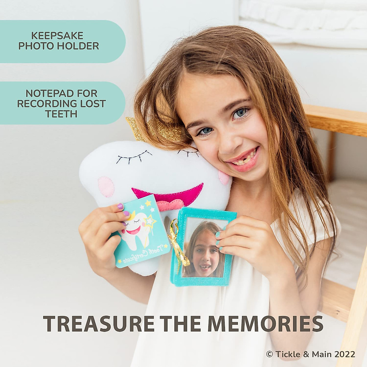 Tickle & Main 3-Piece Tooth Fairy Pillow for Girls & Boys - Includes Pocket Pillow, Dear Tooth Fairy Notepad & Photo Pouch - Kit for Kids 5-10 Years Old