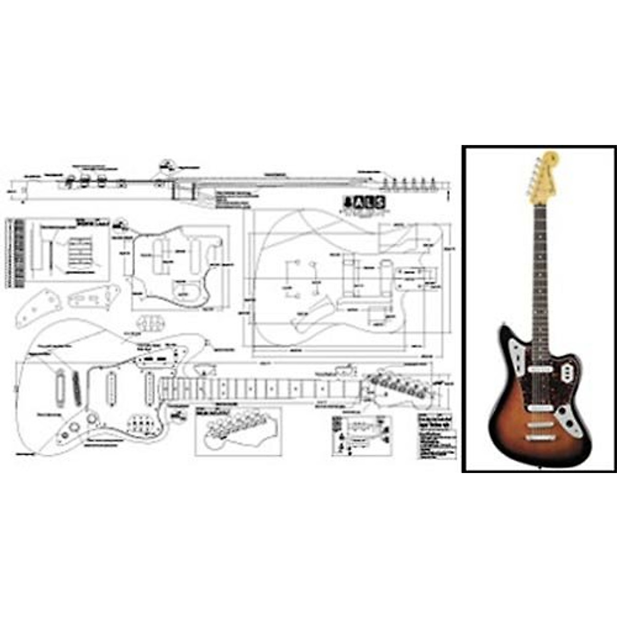 Plan of Baritone Fender Jaguar Electric Guitar - Full Scale Print