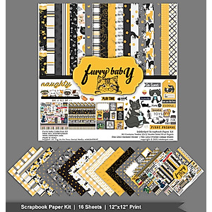 Inkdotpot Black & Yellow Cat Theme Collection Double,Sided Scrapbook Paper Kit Cardstock 12"x12" Card Making Paper Pack of with Sticker Sheet - 16 Pages - Black & Yellow