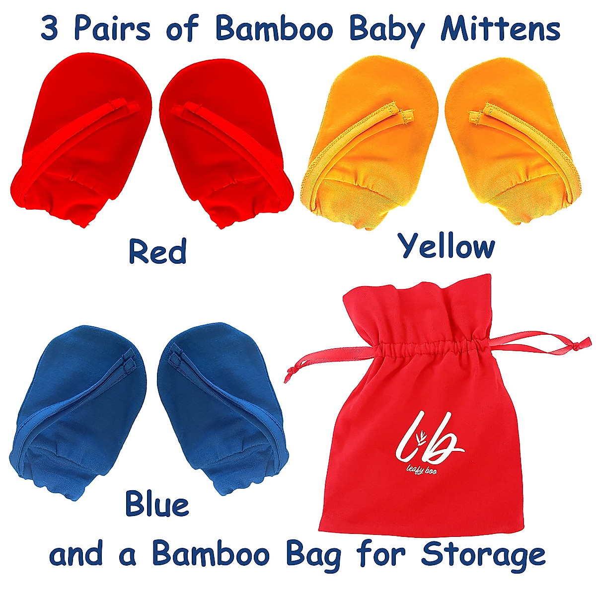 Bamboo Baby Mittens for Eczema, 0-6 Months, Baby Gloves for Dry Skin, Overnight Moisturizing Gloves, 3 Pairs