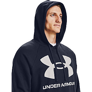 Under Armour Mens Rival Fleece Big Logo Hoodie , Midnight Navy (410)/Onyx White , Large