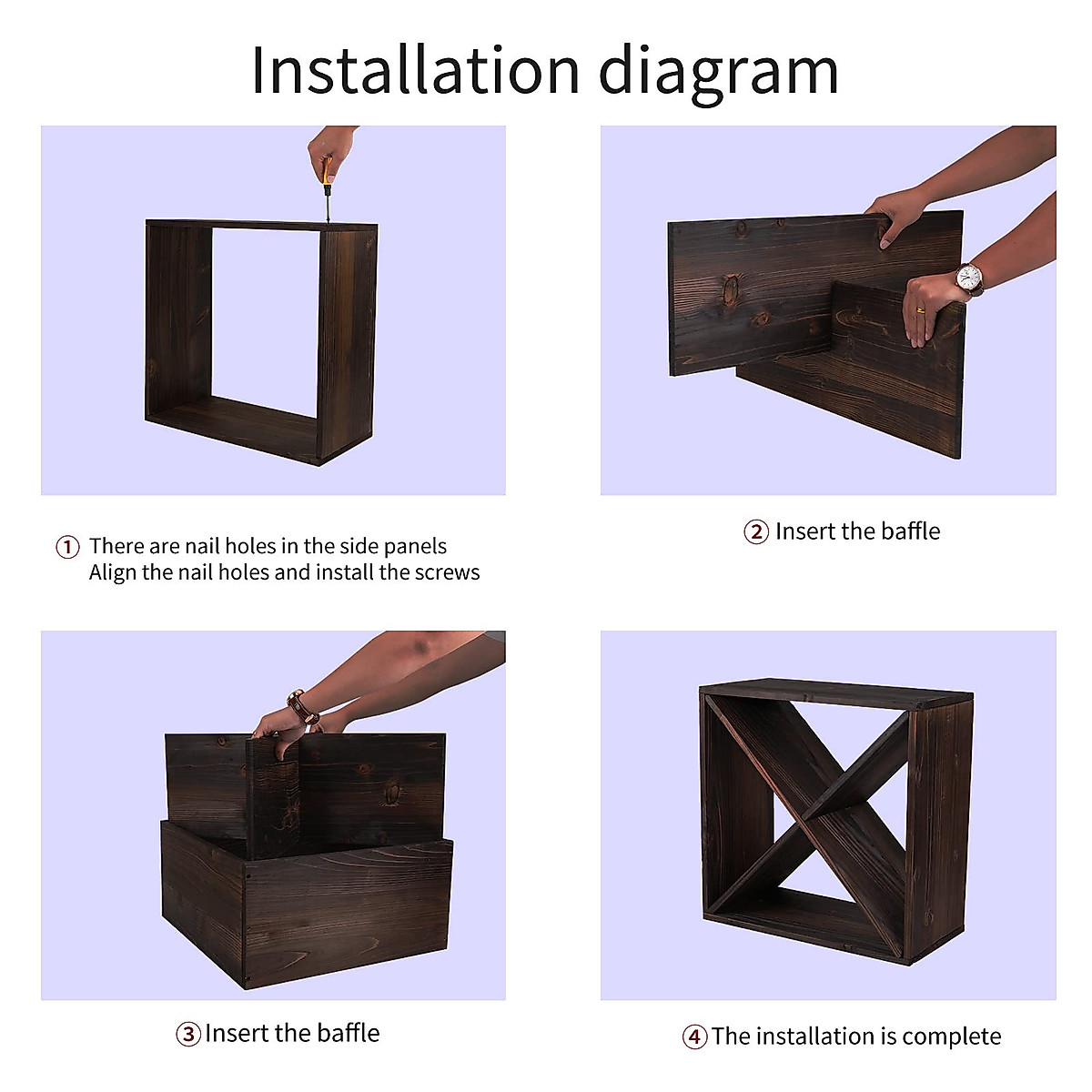 fdjamy Wine Rack countertop Wooden Stackable Storage Rustic Retro Style Cube 24-Bottle Wooden Wine Rack Wine Cabinet (Dark Brown)