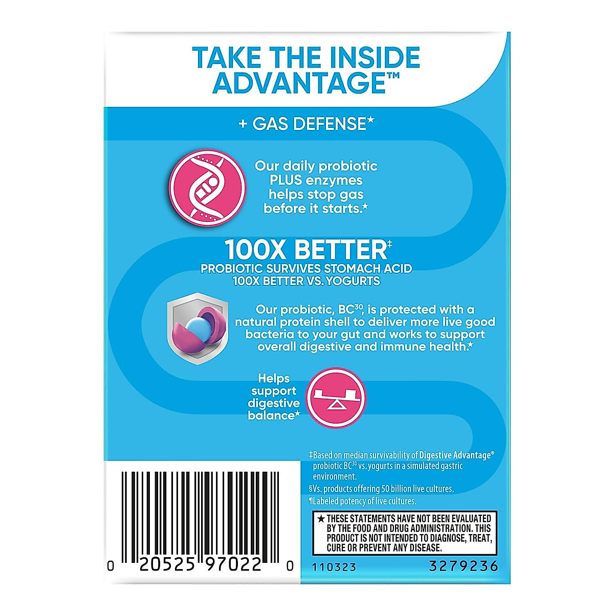 Digestive Advantage Fast Acting Enzymes + Daily Probiotic Prevent Gas & Break Down Food Particles 32 Count Capsules (2 Pack)