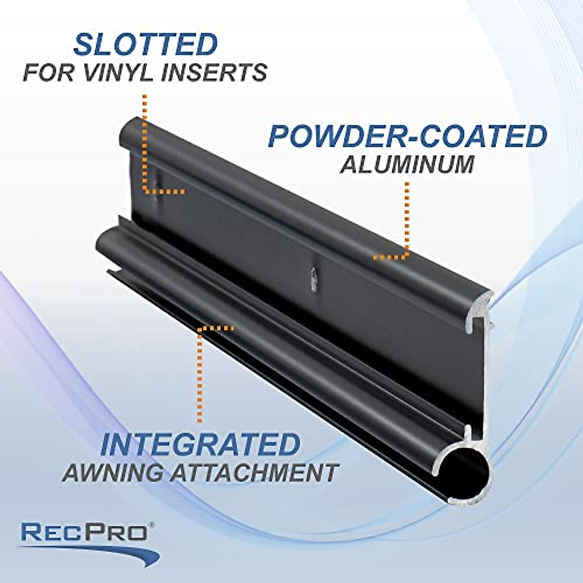 RecPro RV Awning Trim Made for Insert | Black or White Color Options | Aluminum | 92" Length | Made in The USA (2 Trim Pieces, Black)