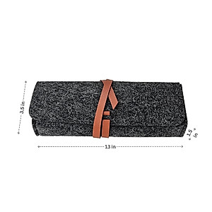 meori Felt Pencil Pouch with Artistic Vegan Leather Closure, Stylish Modern Design Durable (Anthrazite Grey, 1 Pack)