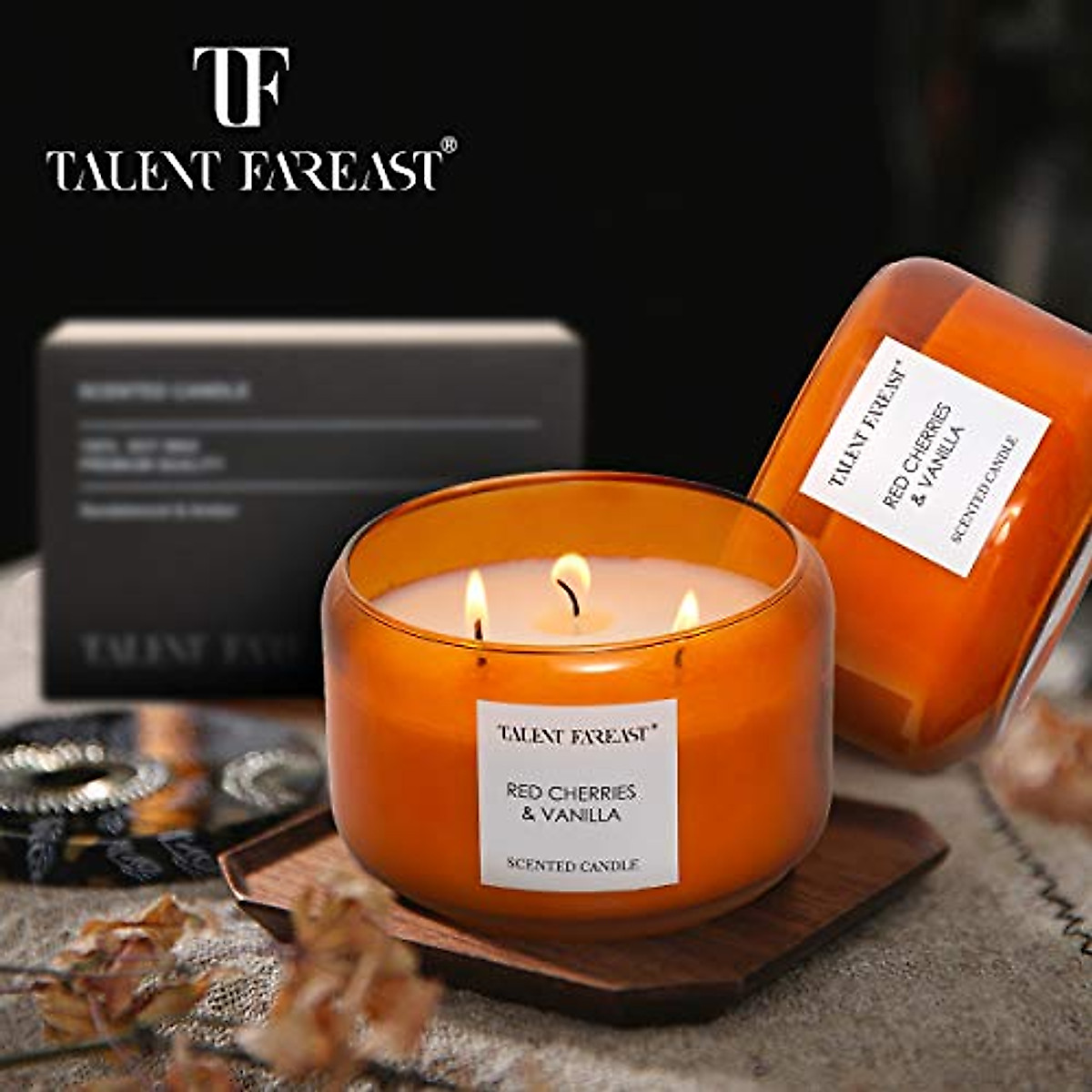 TALENT FAREAST Red Cherry & Vanilla Highly Scented Candle for Home 16 OZ Aromatherapy Candles Relaxing Enhanced Aroma Luxury Gift 40 Hour Long Lasting Natural Soy Wax Premium Fragrance Glass Candle