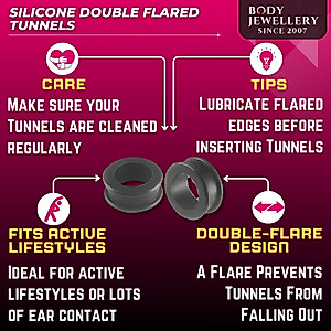 bodyjewellery 1 1/16G 1 1/16 gauge 26mm Black Implant grade sili Double Flare Tunnel Plug SI01 AHAD Ear Stretching Stretcher Piercing 2Pcs