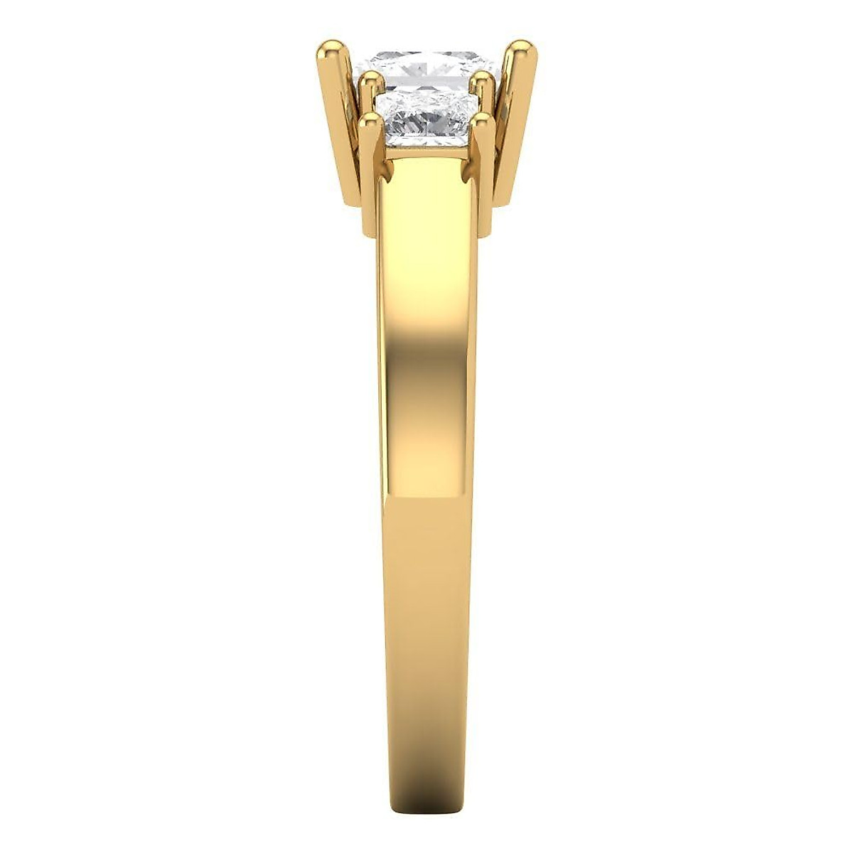 1.11 Ct Brilliant Princess Cut Clear Simulated Diamond 14K Yellow Gold Three Stone Engagement Promise Bridal Ring Size 3.5
