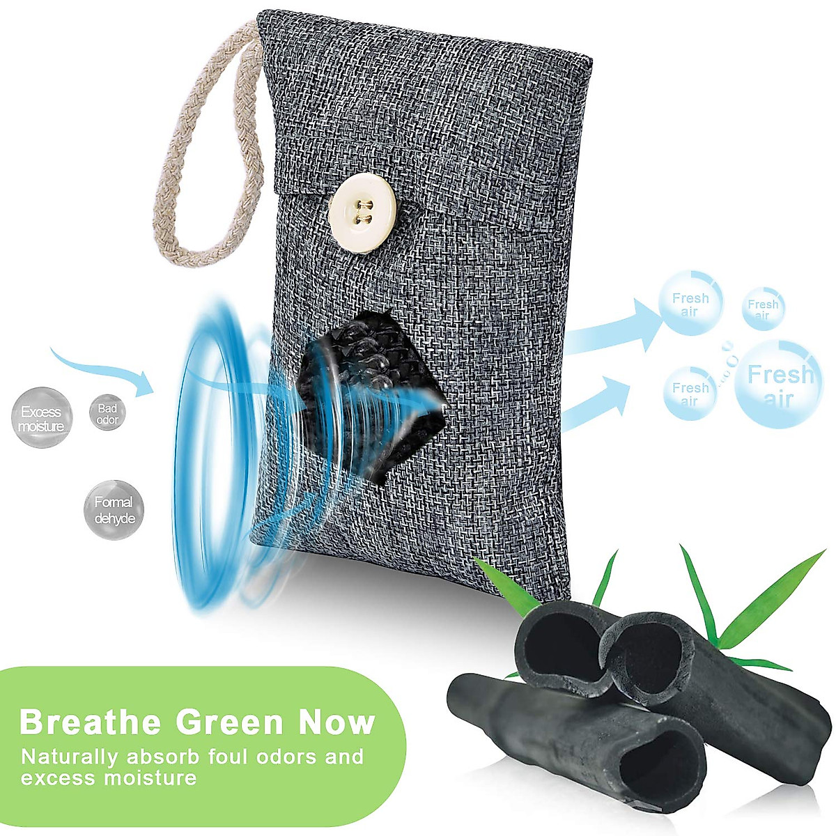 LighSele 15 Pack Charcoal Bags Odor Absorber, Bamboo Charcoal Air Purifying Bag, Nature Fresh Charcoal Air Purifier Bags for Home Shoes Pet Car Closet Fridge, Eco-Friendly & Chemical Free (15x100g)