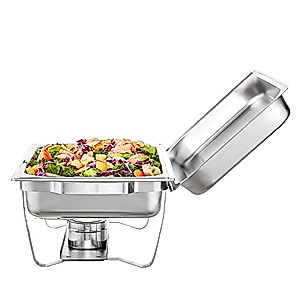 VEVOR Chafing Dish Buffet Set, 8 Qt 4 Pack, Stainless Chafer w/ 4 Full Size Pans, Rectangle Catering Warmer Server w/Lid Water Pan Folding Stand Fuel Tray Holder Spoon Clip, at Least 8 People Each