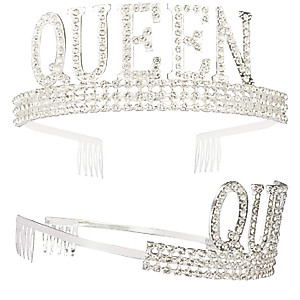 MEANT2TOBE Prom Sash and Crown for Girls and Boys - Fabulous Party Set: Glitter Sash + Rhinestone Silver Premium Metal Tiara for Her and Him, Prom Present for Graduation Party