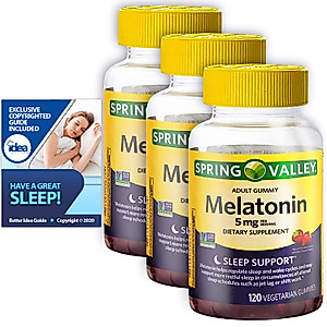 Melatonin Adult Gummies, Sleep Support by Spring Valley, 5 mg, 120 Ct (3 Pack) + “Have a Great Sleep - Better Idea Guide©”