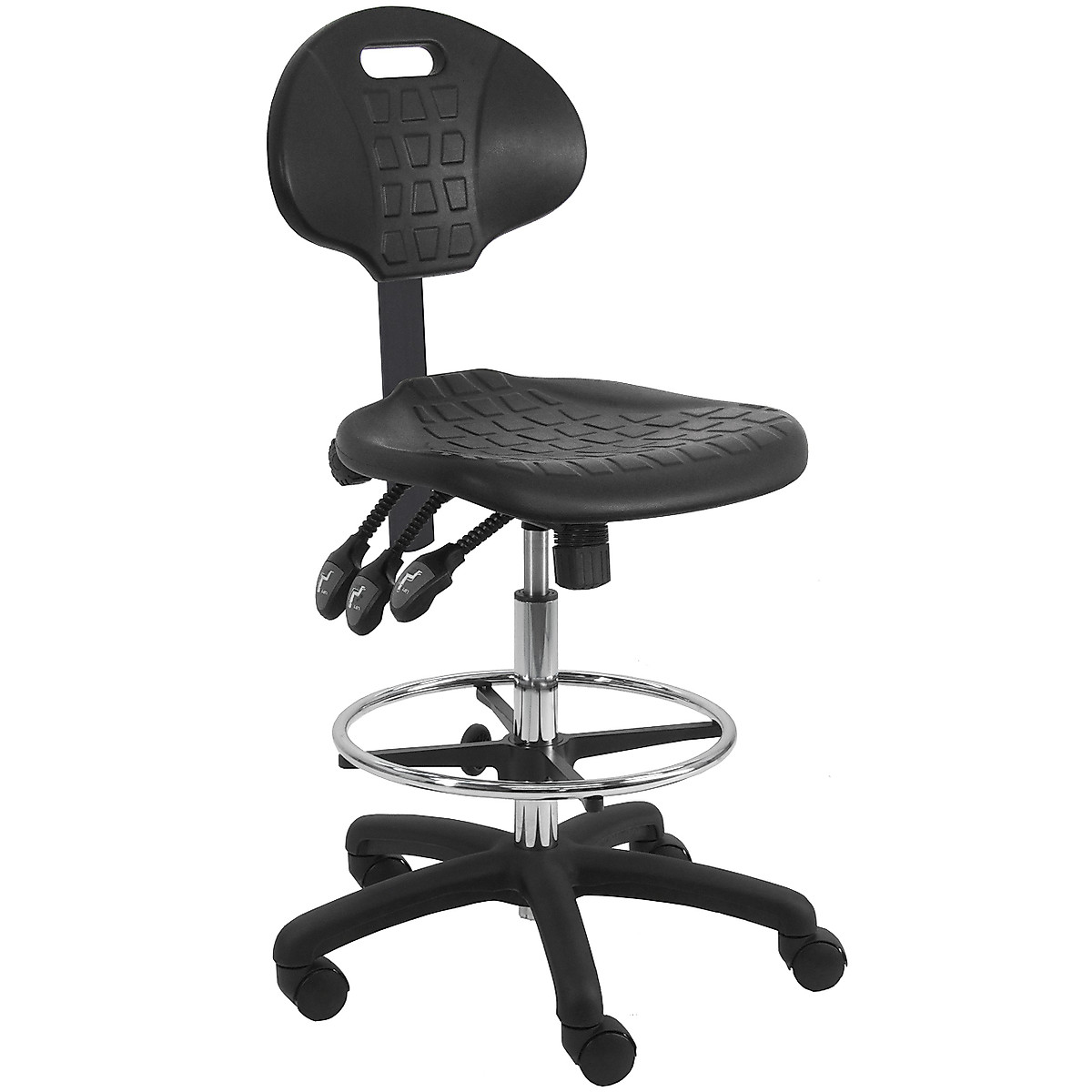 BenchPro Deluxe Chrome & Firm Polyurethane Foam Chair with 18” Adjustable Footring, 3 Lever Control, 21"-31" Height Adjustment and 450 lbs Capacity.