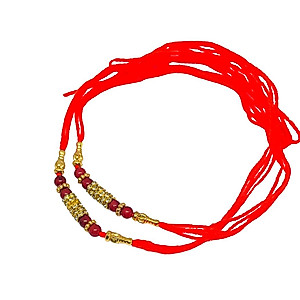 ZYRENA Rakhi for Brother Bhaiya Bhabhi, Gift Rakhi for Family, Raksha Bandhan Festival Rakhi for Bhaiya and Bhabhi, Stone Rings with Red Beads and Golden Rings Rakhi Thread, Pack of 2