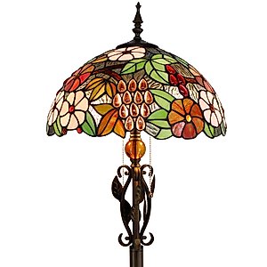 AVIVADIRECT Tiffany Floor Lamp Stained Glass Standing Reading Lamp 16x16x70 Inches Antique Pole Corner Light for Bedroom Living Room (Grapes Flower)