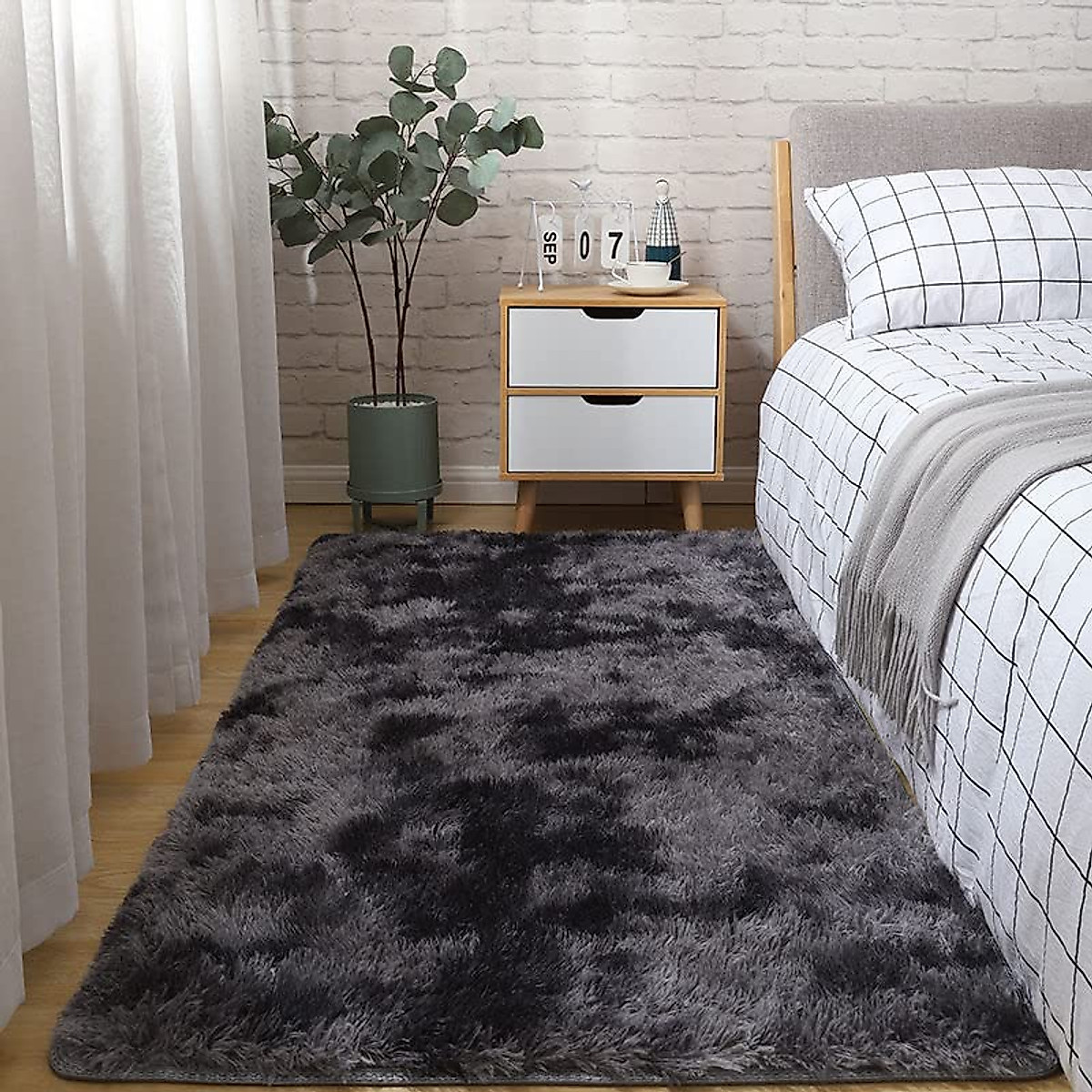 Large Area Rug 8X10 Foot,Durable Area Rugs 8x10 Clearance Under 100 with Non-Slip Bottom1Pc,8x10 Grey Furry rug for Children Area Rugs,Soft Fuzzy Shaggy Rugs for livingroom,bedroom. (Dark grey)