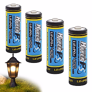 (4-Pack) HyperPS 3.2V LiFePo4 14430 (14 x 43mm) 400mAh Rechargeable Battery for Solar Panel Light, Tooth Brush, Shaver, Flashlight