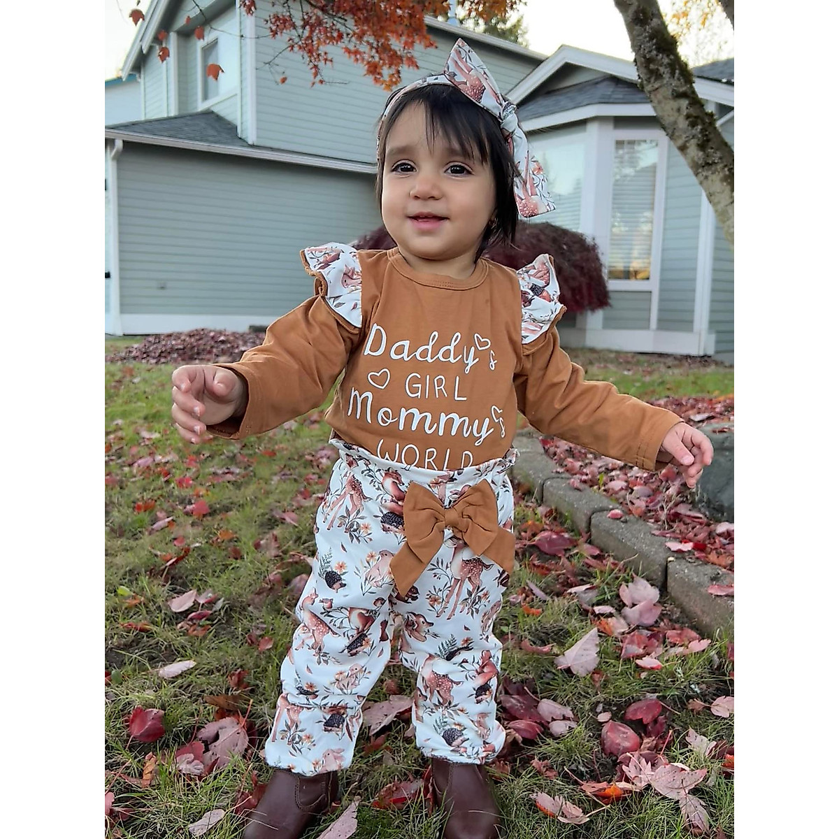 Kislio Baby Girl Clothes Daddys Girl Mommys World Outfit Ruffle Romper Pants Set Newborn Girl Clothes Set