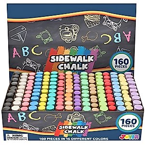 160 PCS Sidewalk Chalks Set Non-Toxic Washable Jumbo Chalk for Outdoor Art Play, Painting on Chalkboard, Blackboard and Playground