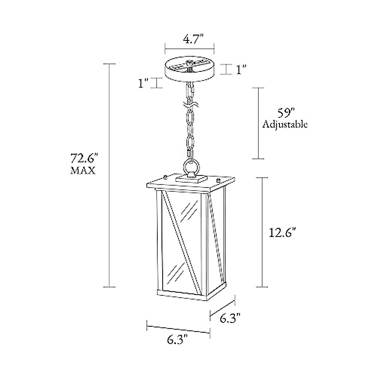 Outdoor Pendant Light Fixture, Farmhouse Exterior Hanging Lights with Water Ripple Glass, Black Ceiling Outdoor Rectangle Hanging Lantern Light for Front Door, Entry, Porch, and Gazebo