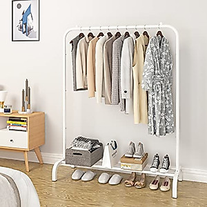 MOYIPIN Metal Clothing Rack, Single Rod Portable Garment Rack for Hanging clothes, Cloths Rack for Bedroom, Balcony 43.31inch, White