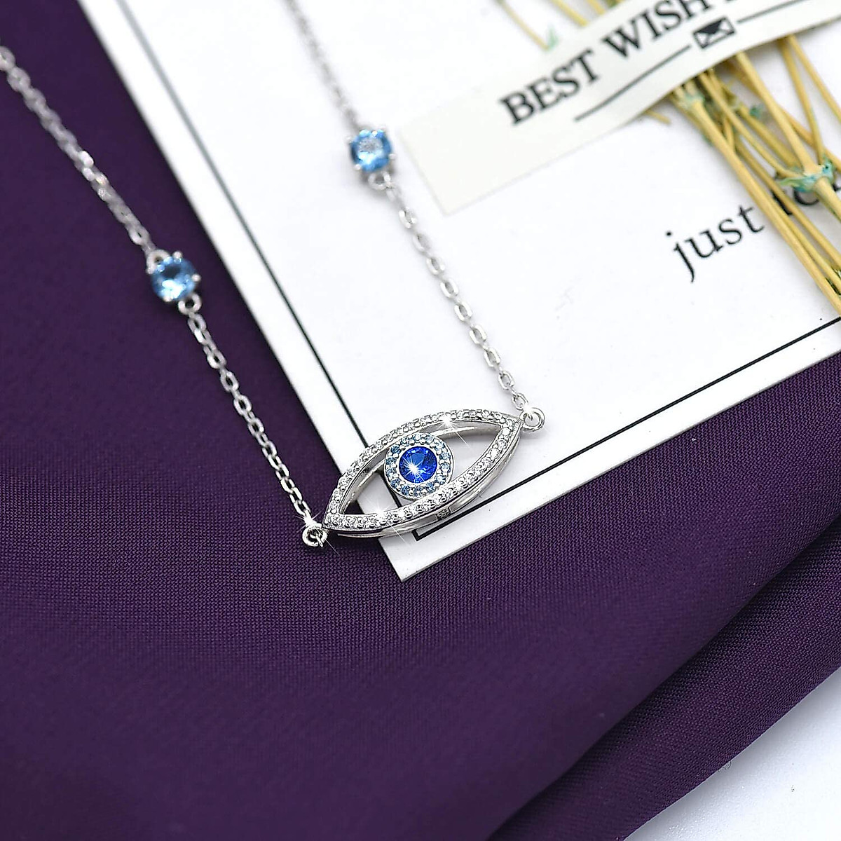 IOHUPCI Evil Eye Necklace, 925 Sterling Silve Blue Evil Eye of Protection Necklaces,Cubic Zirconia Jewelry Gifts for Women(Evil Eye Necklace)