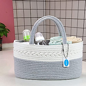 Casaphoria Diaper Caddy Organize,Cotton Rope Diaper Basket Caddy Baskets for Storage,100% Cotton Car Diaper Organizer with Removable Inserts,Cream and Gray (14.2''×8.7''×8'')