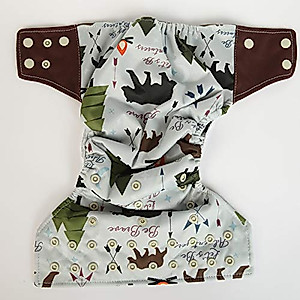 AIll in One Cloth Diaper Nappy Sewn in Charcoal Bamboo Insert Night (Adventure Bear)