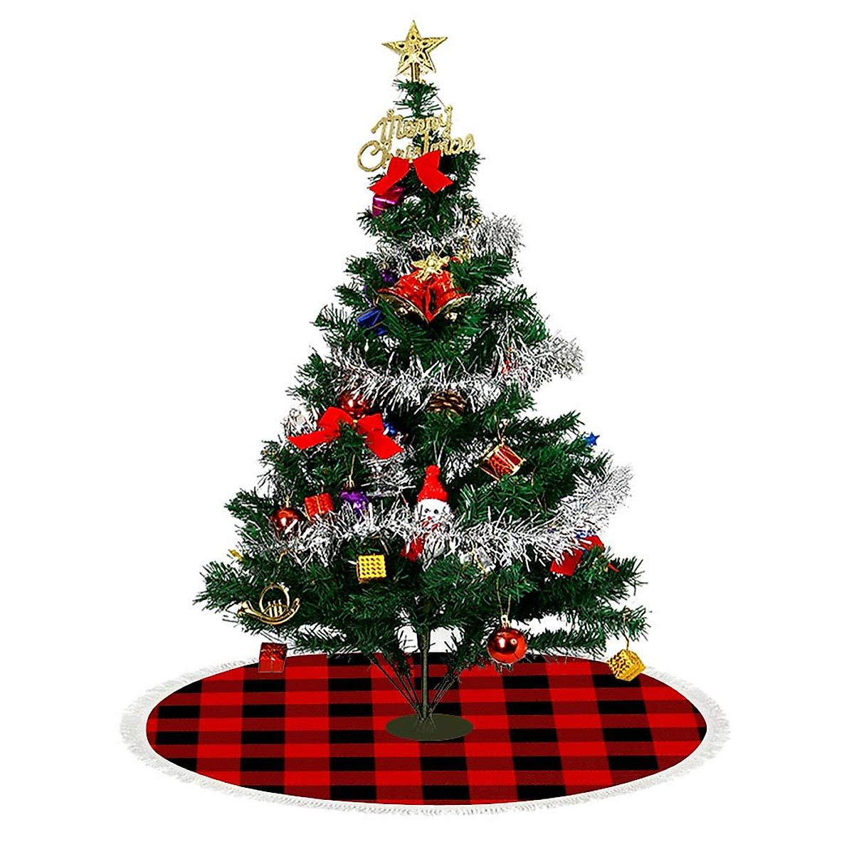 Dream Bay Christmas Tree Skirt,﻿Buffalo Plaid Christmas Tree Mat for Xmas Party Decoration 48x48 Inches