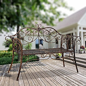 Antique Bronze Metal Garden Bench Chair 2 Seater for Garden, Yard, Patio, Porch and Sunroom