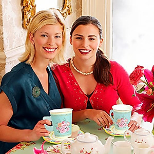 ceiba tree Tea Party Decorations Paper Tea Cups with Handles and Saucers Disposable Floral Birthday Supplies Favors 24 Sets