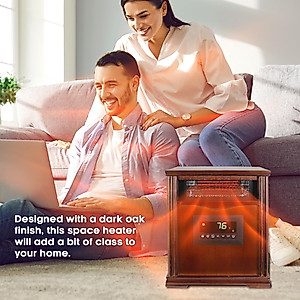 LifeSmart LifePro 1500W Portable Electric Infrared Quartz Space Heater for Indoor Use with 4 Heating Elements and Remote Control, Brown Oak Wood