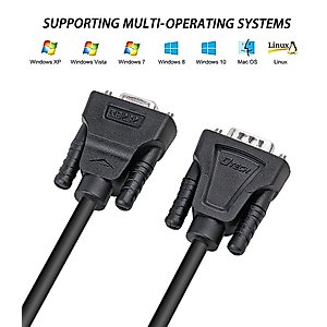 DTech 15ft DB9 RS232 Serial Cable Male to Male Null Modem Cord Full Handshaking 7 Wire Crossover for Data Communication Compatible with Computer Network Switch Router (15 Feet, Black)