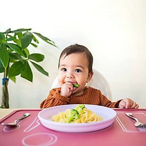 CHAMOS Montessori Placemat for Toddlers - Kids Silicone Mats for Dining Table - Set of 2 - Table Setting Learning (Blue and Grey)