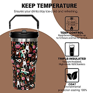 Boston Terrier Tumbler - Vacuum Insulated Double Wall Travel Tumbler - Dog Lovers Gifts for Women - Insulated Coffee Tumblers - Handle and Insulated Flip Straw 20OZ