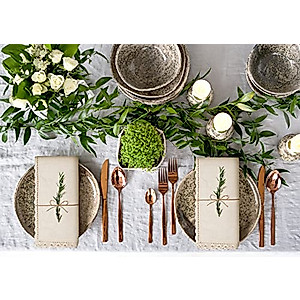 Hausattire Cloth Dinner Napkins in Cotton Flax Fabric with Lace & Tailored Mitered Corners - 20x20 Inches (Set of 12, Natural)