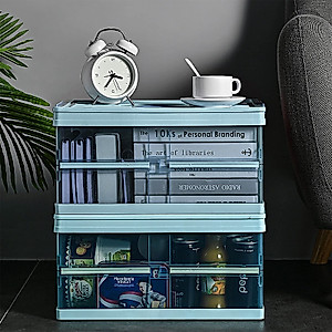 MineSign Foldable Storage Bins with Lid Stackable Plastic Storage Crate Folding Storage Container for Home Closet Bedroom Kitchen Camping Bins with Build in Handle Medium Blue